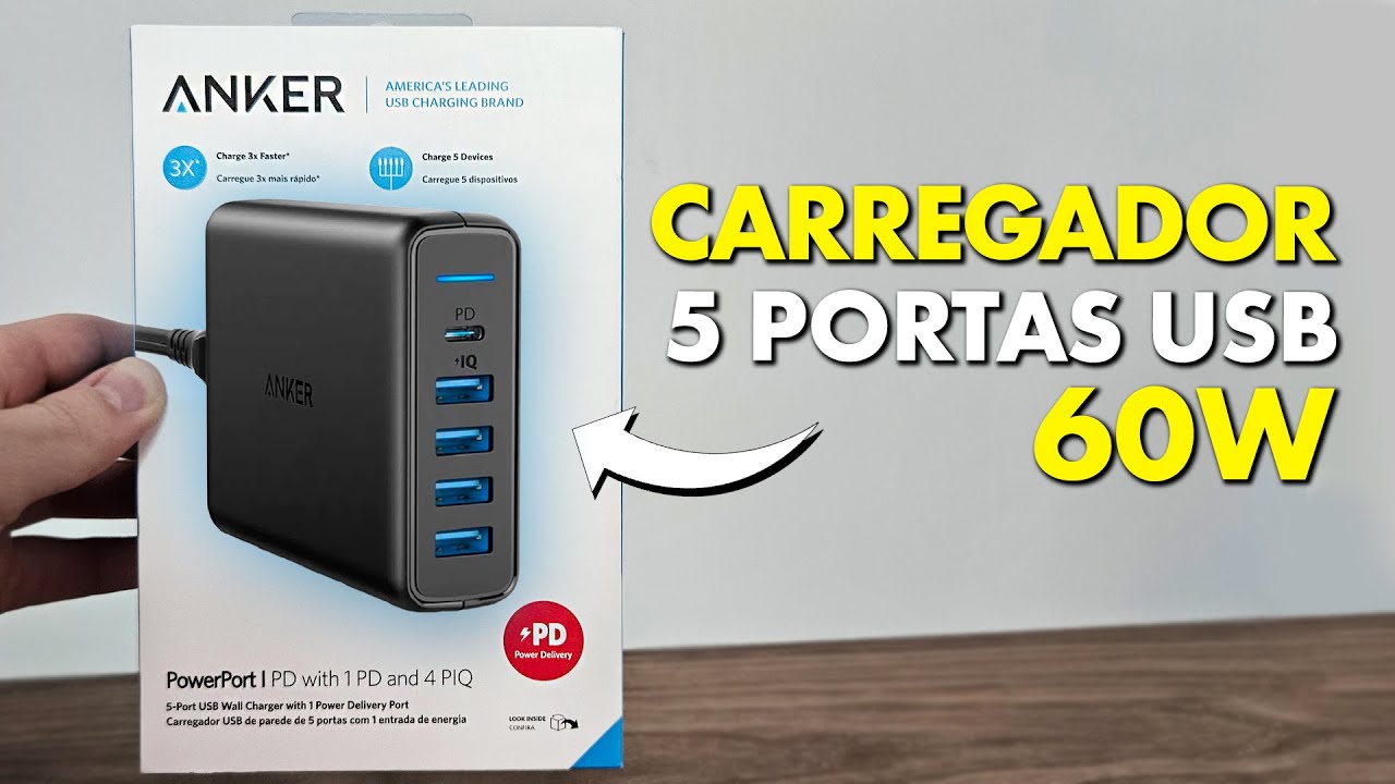 Carregador com 5 portas e 60W Turbo: Anker PowerPort - YouTube