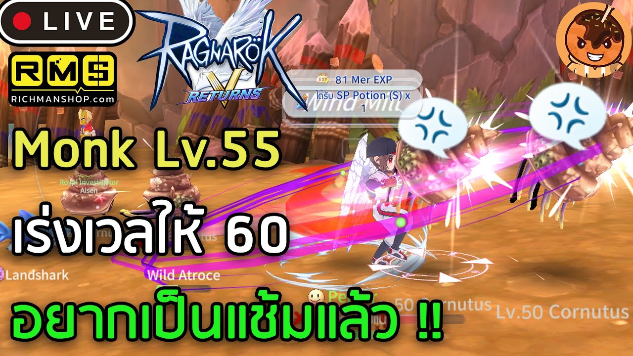 🔴Monk Lv.55 เร่งเวลให้ 60 อยากเป็นแช้มแล้ว !! [Ragnarok V Return] - YouTube