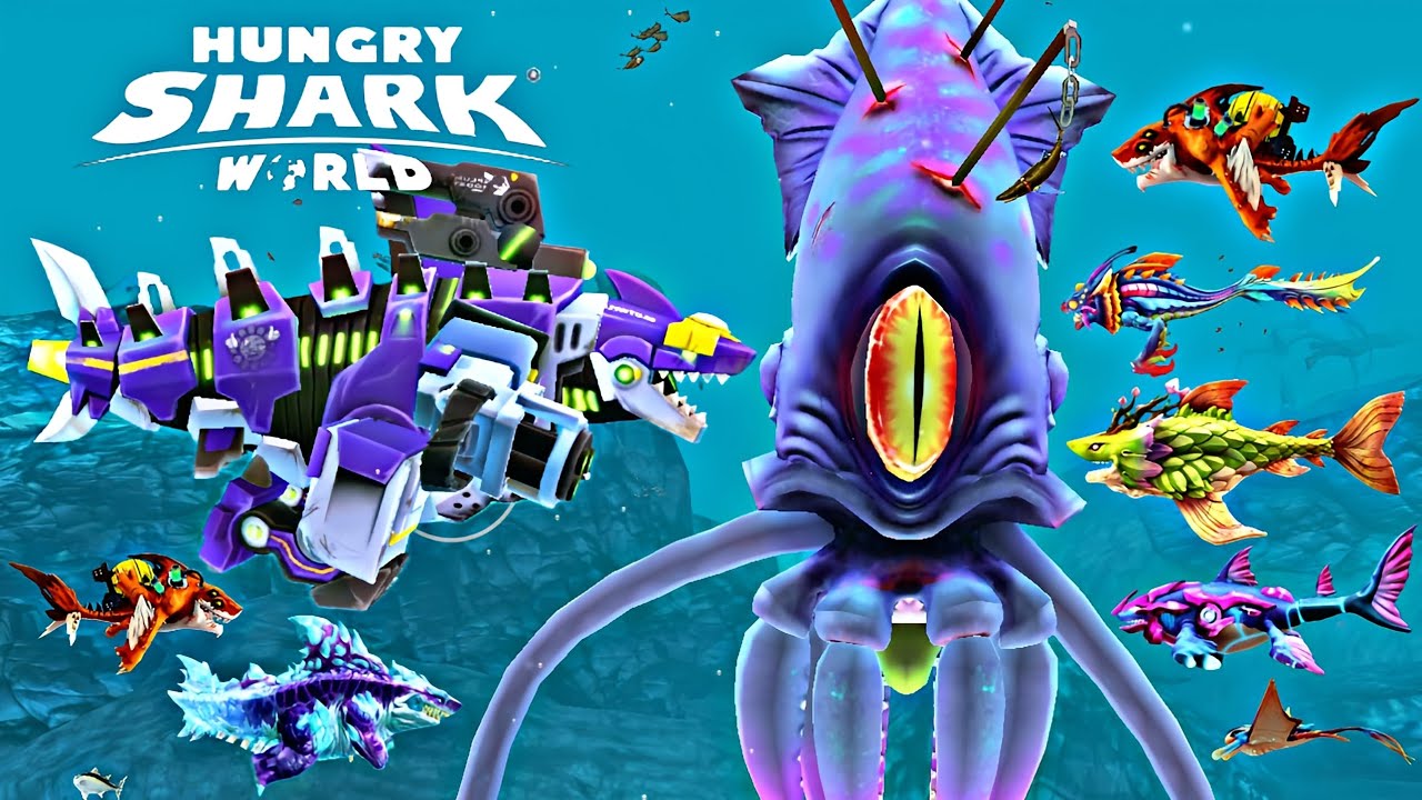 New Colossal Squid 🐙 Boss Vs Mecha Sharkjira - Hungry Shark World All ...