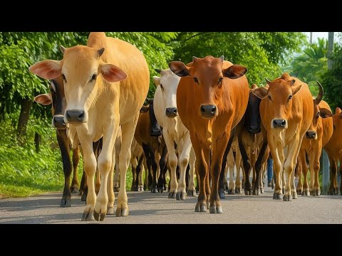 Cow activity walking neatly together, the sound of cows mooing, cute ...