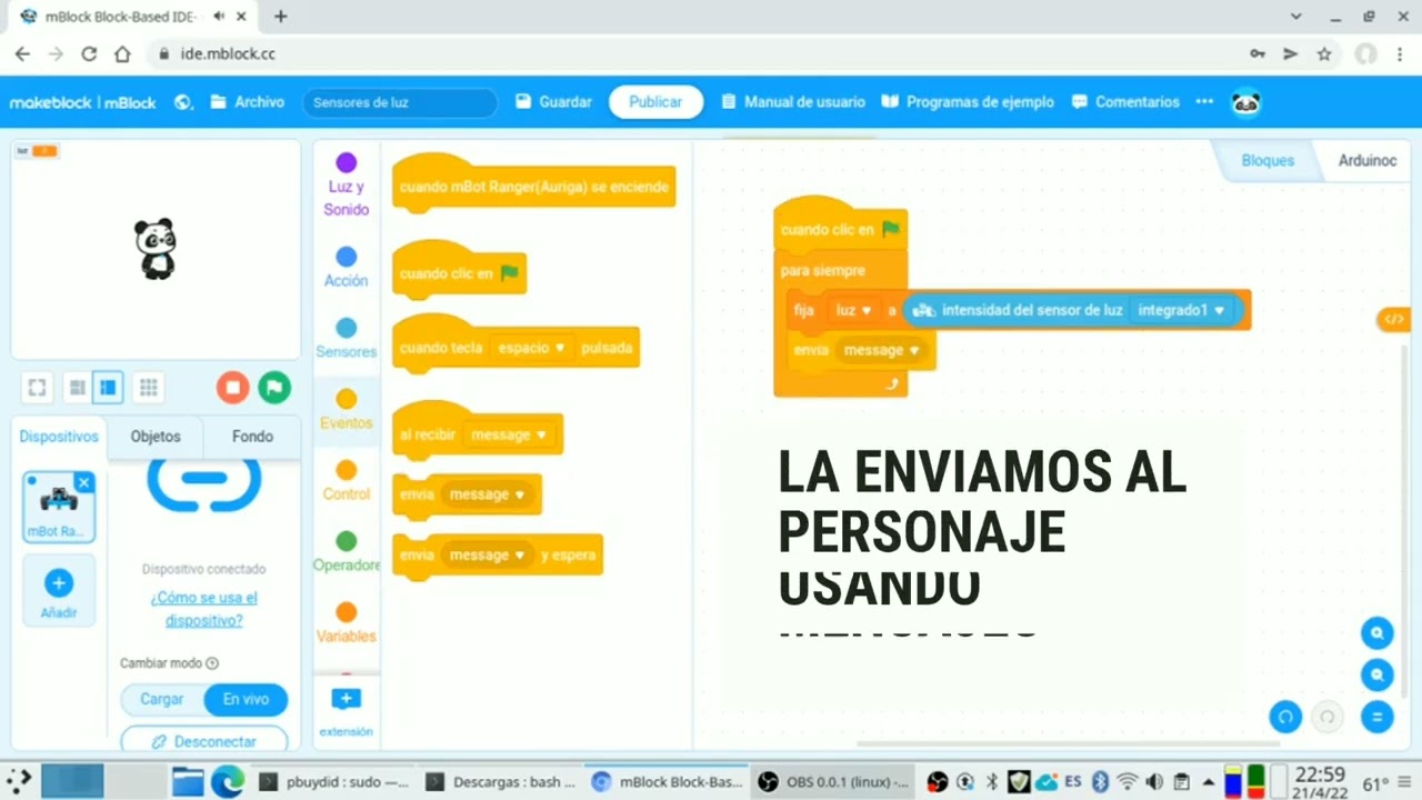 Leer información de un sensor de Mbot en mBlock - YouTube