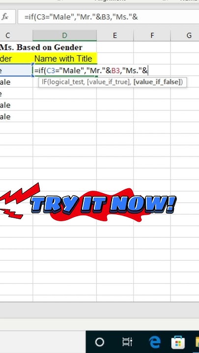 Add Mr And Ms Title Basing On Gender In Excel Exceltips Excelhacks Excelfunctions Youtube