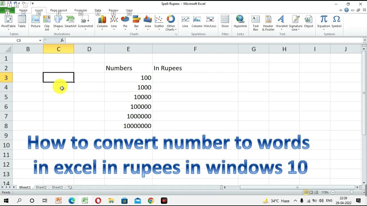 How to convert number to words in excel in rupees in WINDOW 10 - YouTube