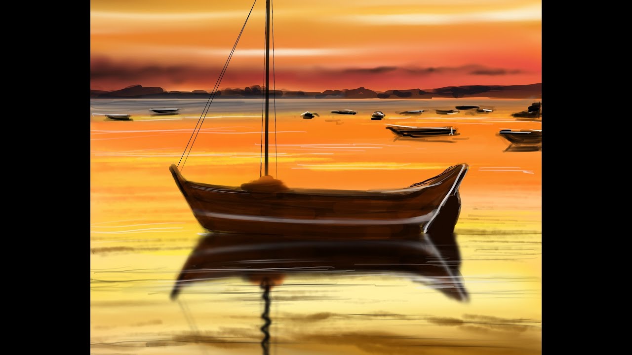 Boat and Reflection - Procreate speed painting - YouTube