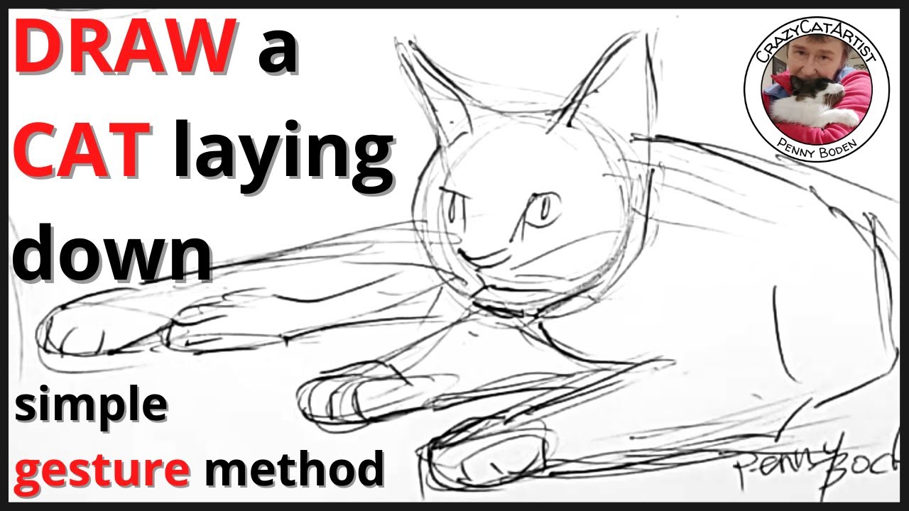 How To Draw A Cat Laying Down Quick Gesture Sketch In Ink Pen Practice Lesson For Beginning