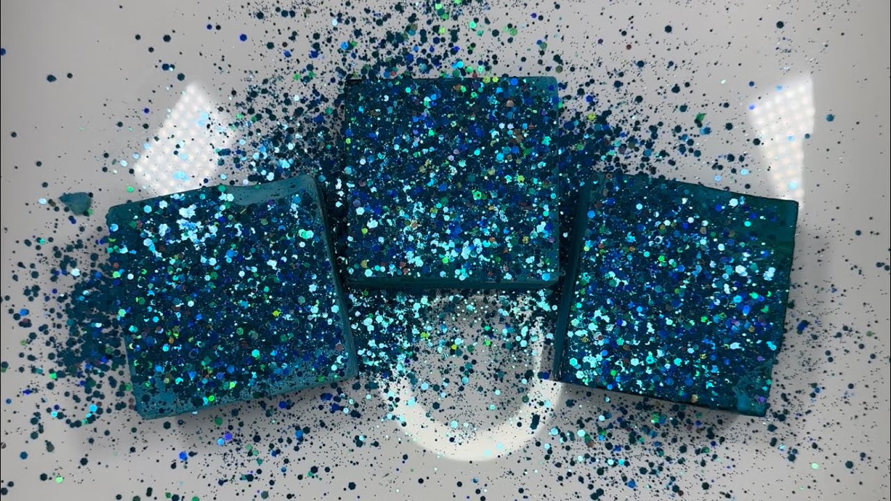 ASMR | 3 blue dyed blocks + glitter 🦋💙 - YouTube