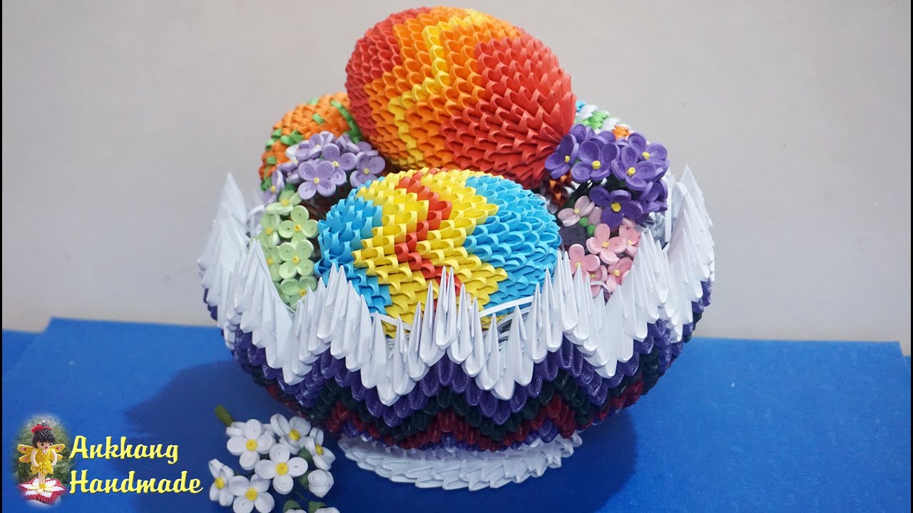 3d origami Easter basket eggs tutorial | DIY paper Easter basket eggs ...