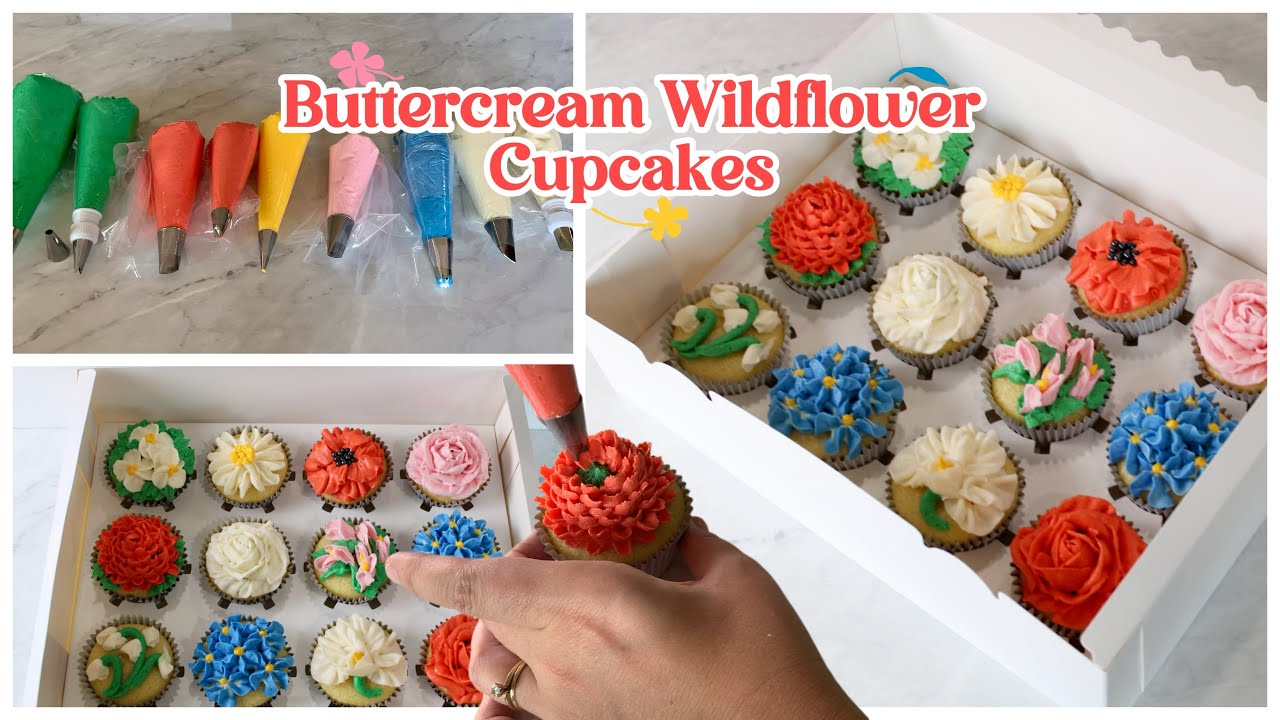 How to Pipe Buttercream Wildflowers on Cupcakes | Easy Floral Cupcake ...