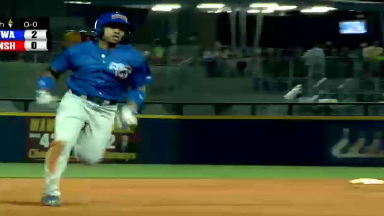 Adron Chambers smacks a triple for the I-Cubs - YouTube