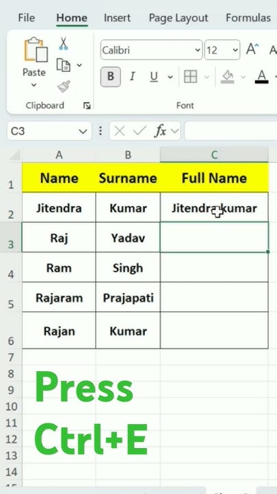 Flash Fill- Full Name- Excel Tips & Tricks #excel - YouTube