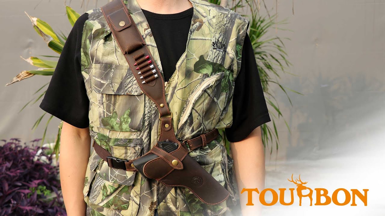 TOURBON Adjustable Leather Shoulder Pistol Holster Chest Rig Hunting ...