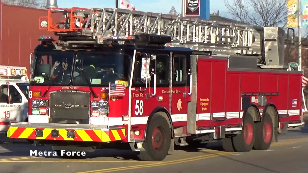 Chicago Fire Dept Truck 58 and Ambulance 15 (Spare) Responding - YouTube
