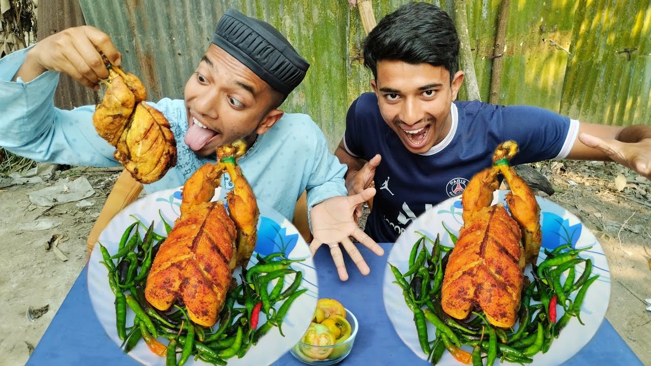 Whole Chicken Eating Challenge || Spicy🔥 Whole Fry Chicken With Green ...