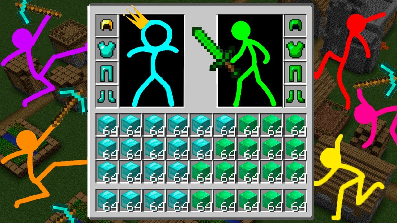 Stickman Animation Vs Minecraft ~ DIAMOND vs EMERALD STICKMAN INVENTORY ...