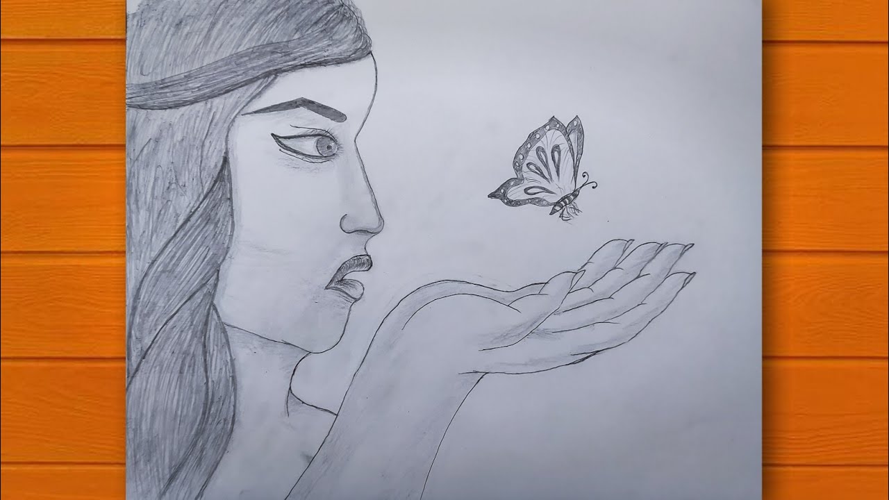 Sketch of a girl that flying betterfly🥰 Girl drawing easy step by step ...