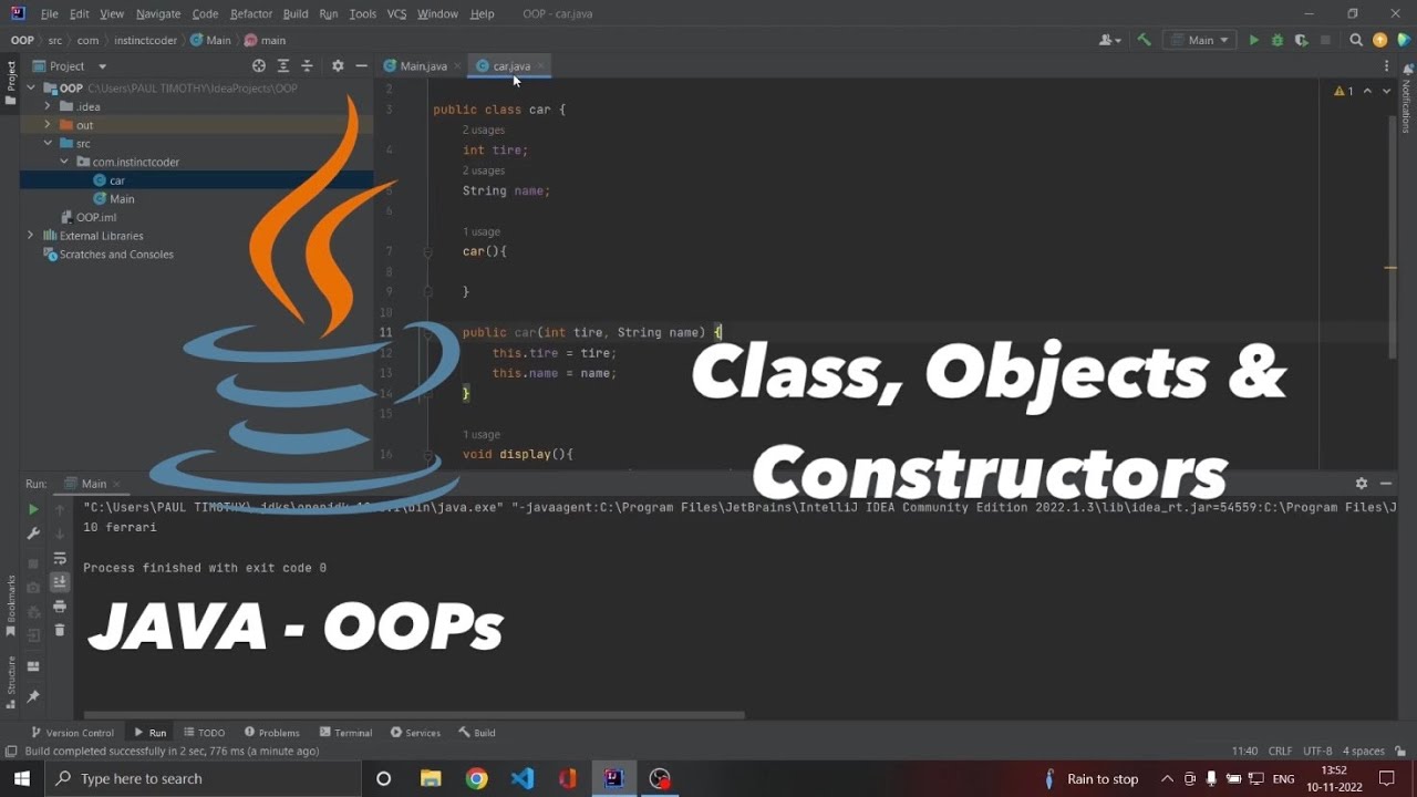 Java Oop 1 Class Objects Constructor Youtube 0347
