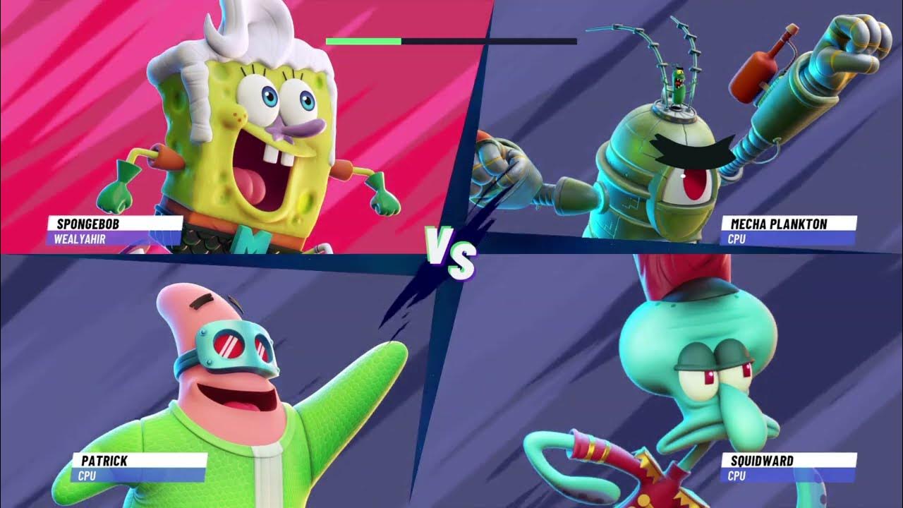 SpongeBob Vs Patrick Vs Squidward Vs Mecha Plankton|Nickelodeon All-Star Brawl 2 - YouTube