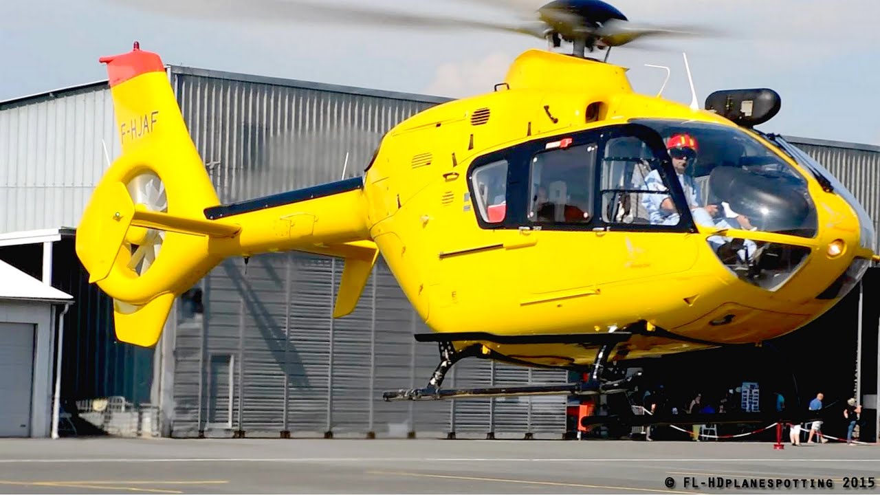 Beautiful Eurocopter EC-135 F-HJAF taking off from Albi-Le Séquestre ...