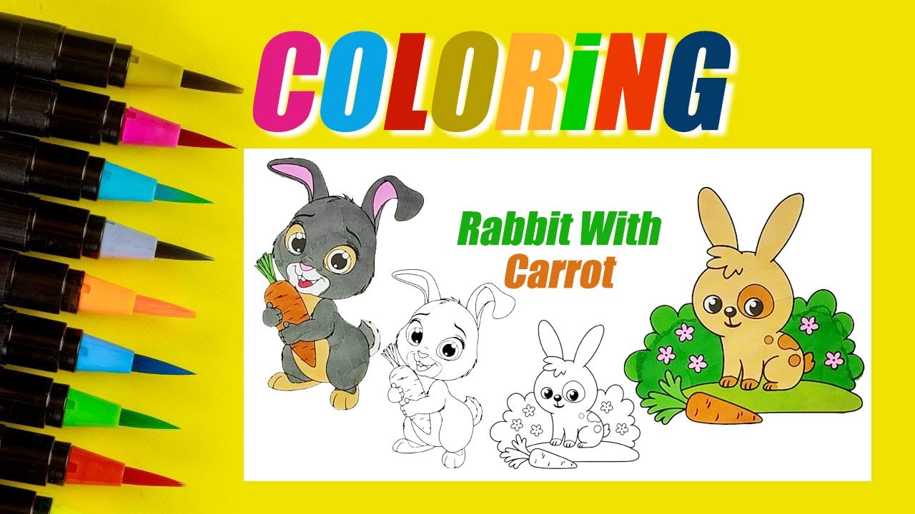 Coloring for Kids Coloring Rabbit with Carrot - YouTube
