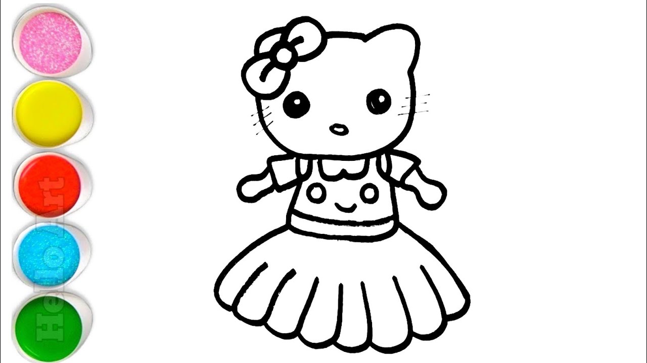 Cute Hello Kitty Dress Drawing, Painting and Coloring For Kids ...