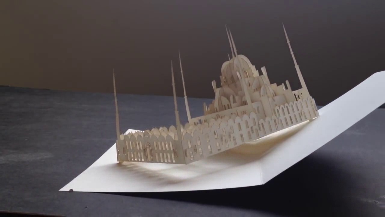3D Blue Mosque Pop-up Card - Origamic Architecture, Kirigami Paper Art ...