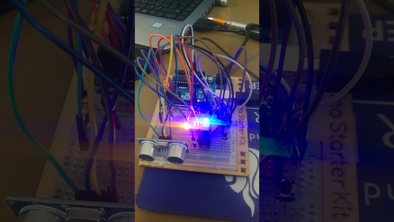 arduino uno con boton, led y sensor ultrasonico - YouTube