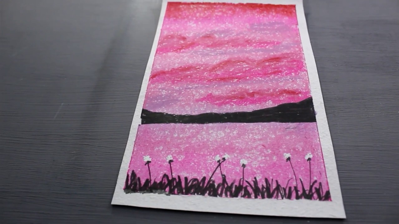 Pink Sunset | Drawing for Beginners with Wax Crayons | step by step ...