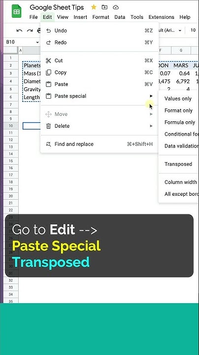 Transpose Data in Google Sheets || Flip Horizontal and Vertical Data SHORTS - YouTube