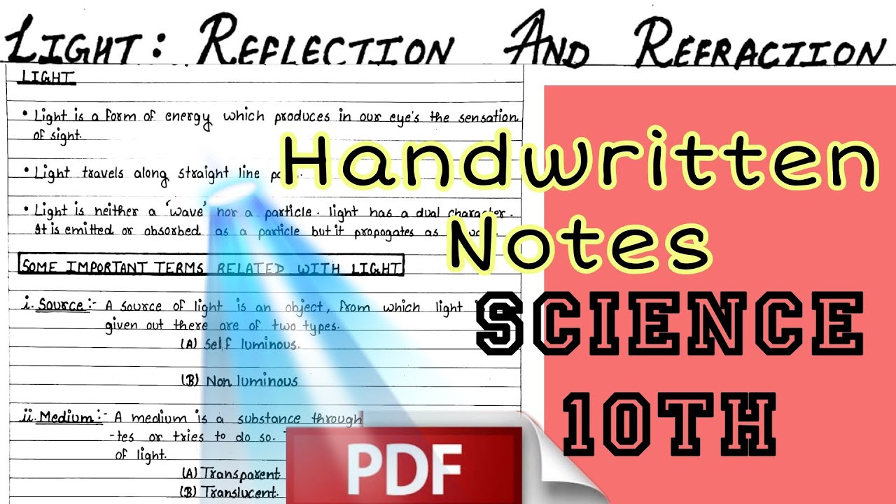 Light Reflection Handwritten Notes pdf class 10 Science Handwritten ...