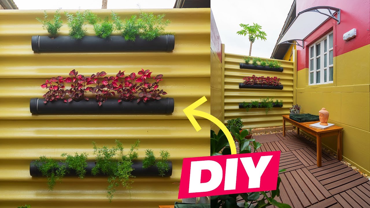 DIY - JARDIM VERTICAL com CANOS PVC + Continuação da #ReformaLavanderia ...