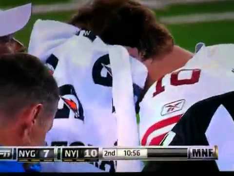 Eli Manning Gets Jacked Up! (Starts Bleeding From The Temple) - YouTube