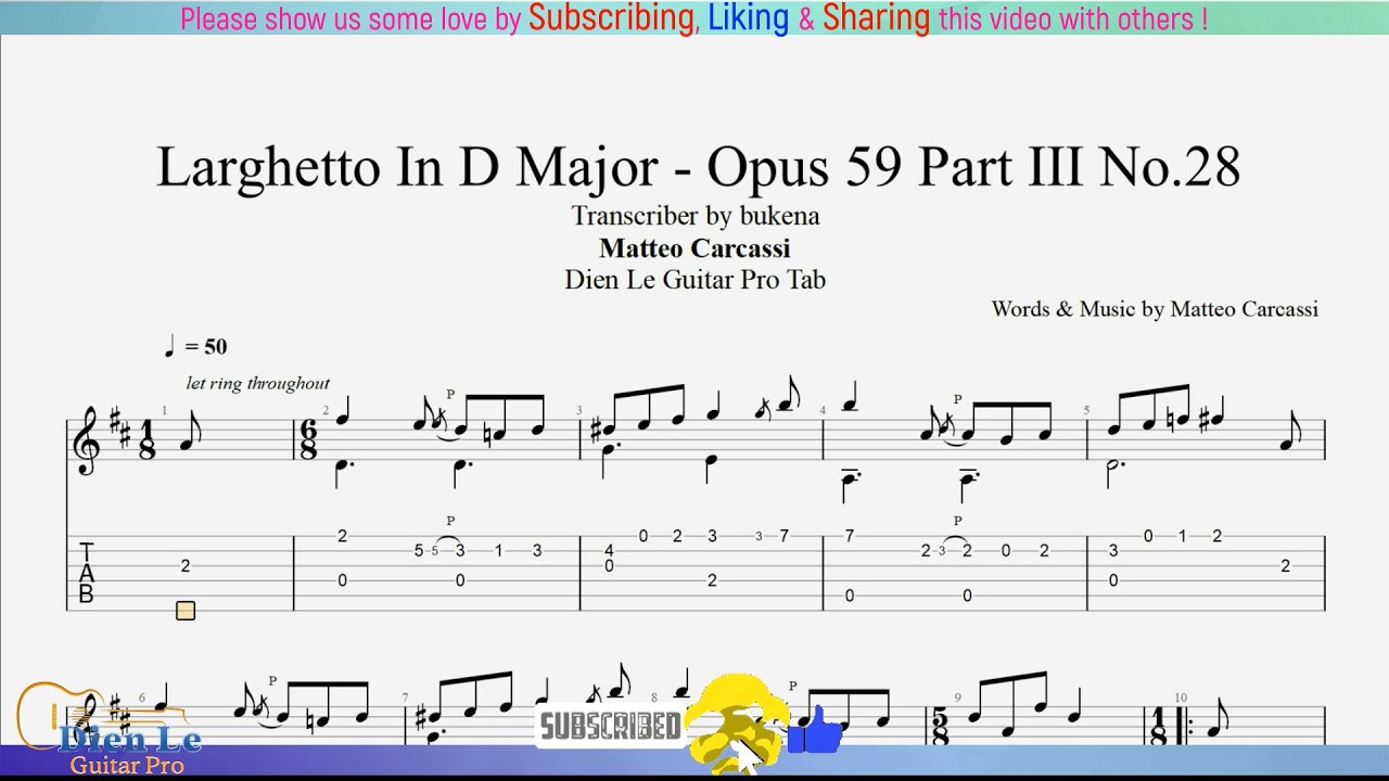 For Classical Guitar with TABs - Matteo Carcassi - Larghetto In D Major ...