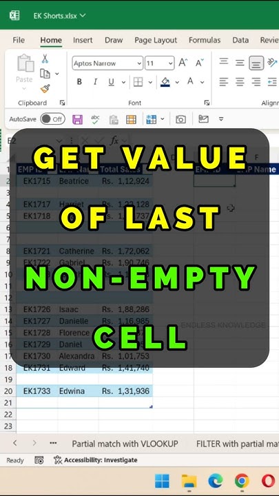 Get value of last non-empty cell in Excel - YouTube