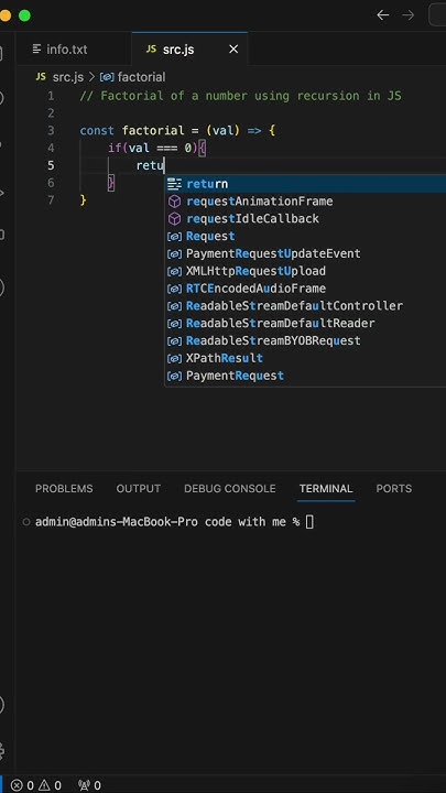 Factorial in javascript #factorial #recursion #javascript #coding #problemsolving # ...