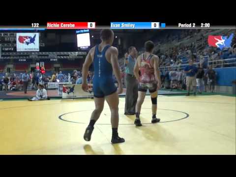 Fargo 2012 132 Round 1: Richie Cerebe (Pennsylvania) vs. Evan Smiley (Indiana)