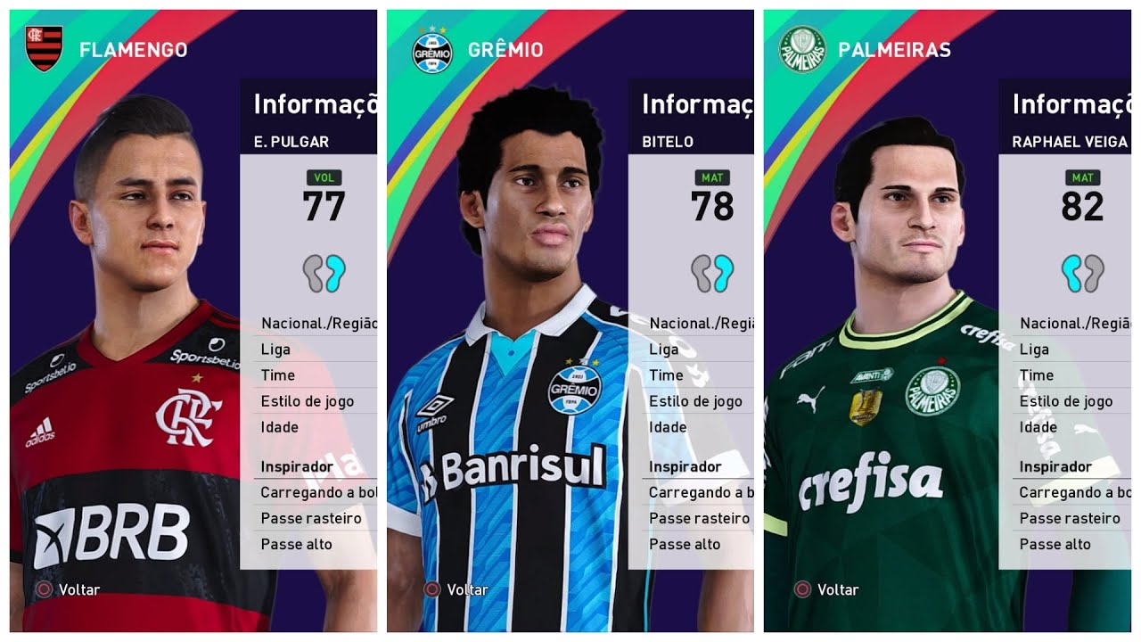 Ajuste de overall PES 2021 - Raphael Veiga, Bitello, Pulgar, Gabriel e ...
