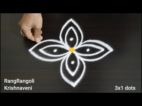 🌺Easy Muggulu for Daily use(3x1 dots)🌺Simple Kolam by RangRangoli Krishnaveni