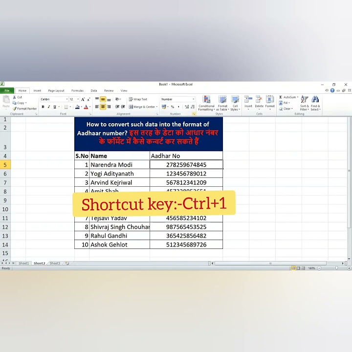 Aadhar No In Excel Shorts Format Cell 12 Digit No Like Aadhar No Excel Youtube