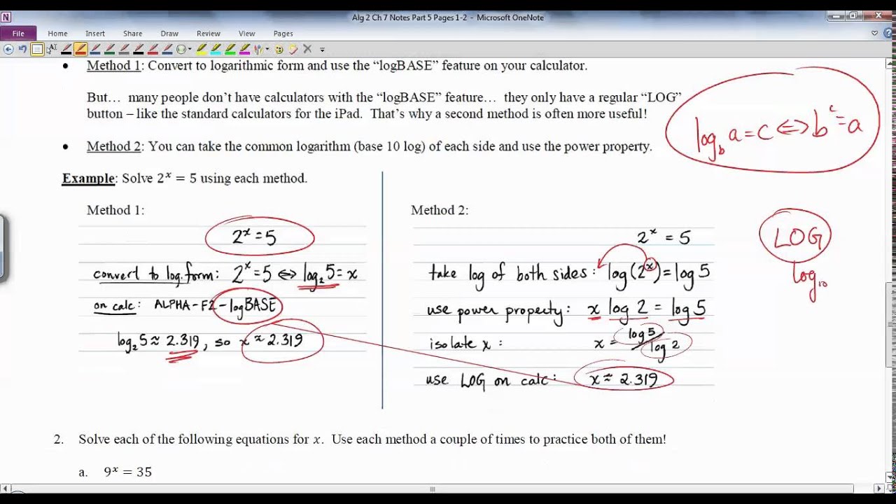 Alg 2 - Ch 7 Notes Part 5 Pages 1-2 - Solving Exponential Equations ...