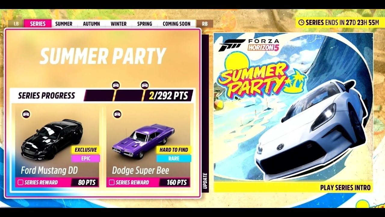Forza Horizon 5 Festival Playlist Series 23 Summer Party - New Cars Toyota GR86 22, Ford Mustang ...