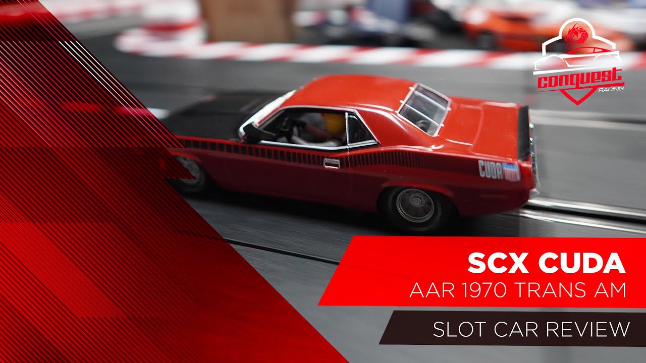 SLOT CAR UNBOXING AND LAPPING SCX AAR CUDA RED - YouTube