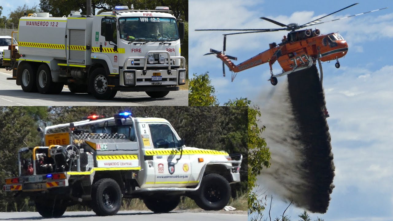 11 Fire Trucks & 2 Helicopters at 3rd Alarm Mulch Fire, Neerabup WA, 4 ...