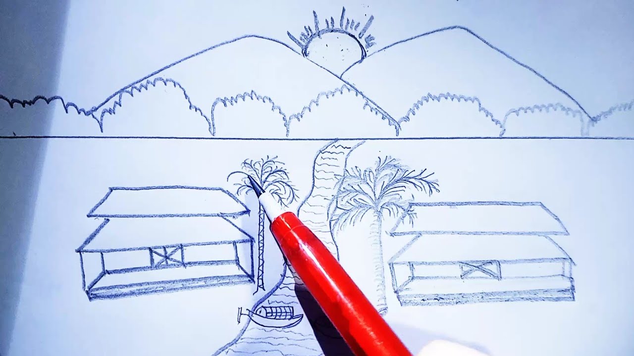 Very Easy Drawing! How to Draw a Natural Scene. - YouTube