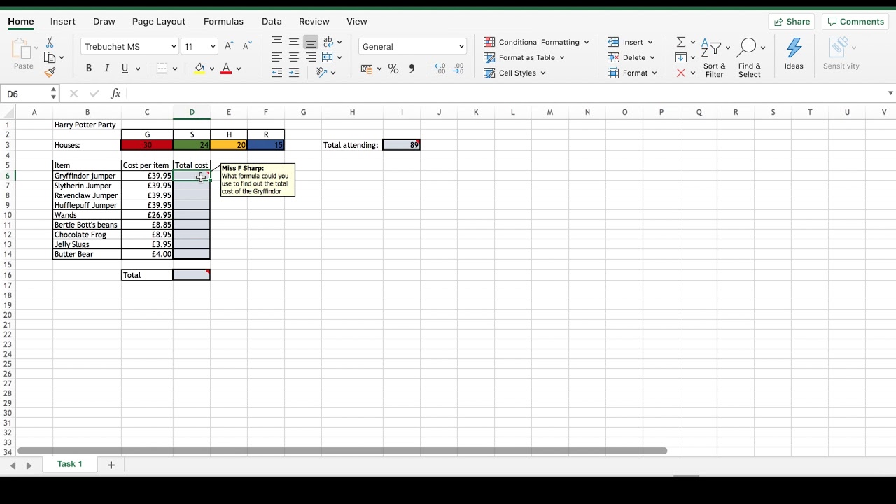 Harry Potter Spreadsheet - YouTube