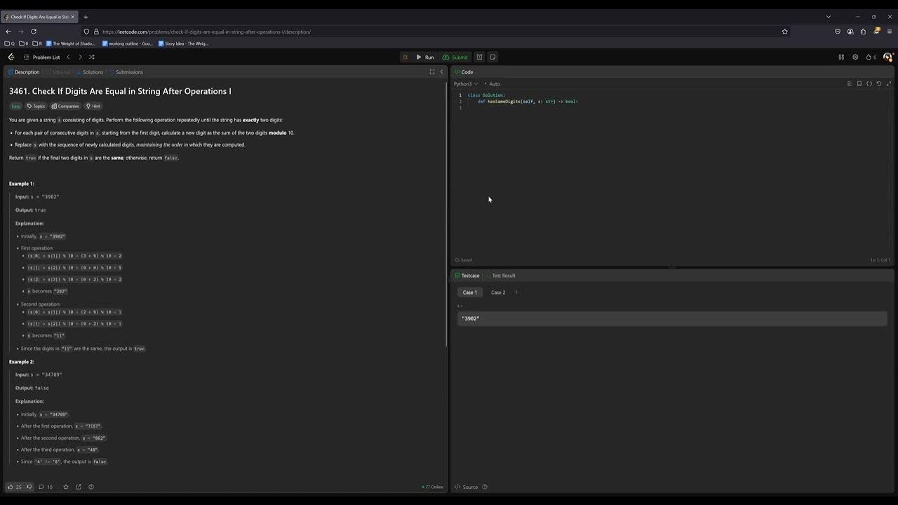 Leetcode - 3461 Check If Digits Are Equal in String After Operations I - YouTube