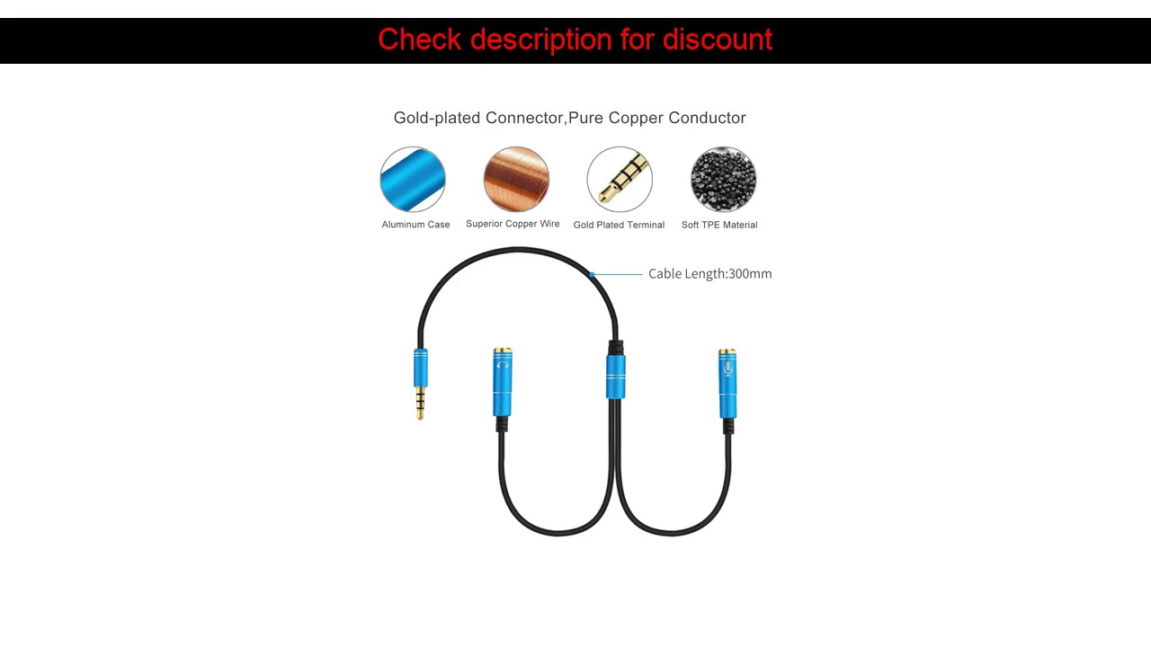 3.5mm Microphone Aux Cable For Laptop Headphone 1 Male 2 Famle Cable ...
