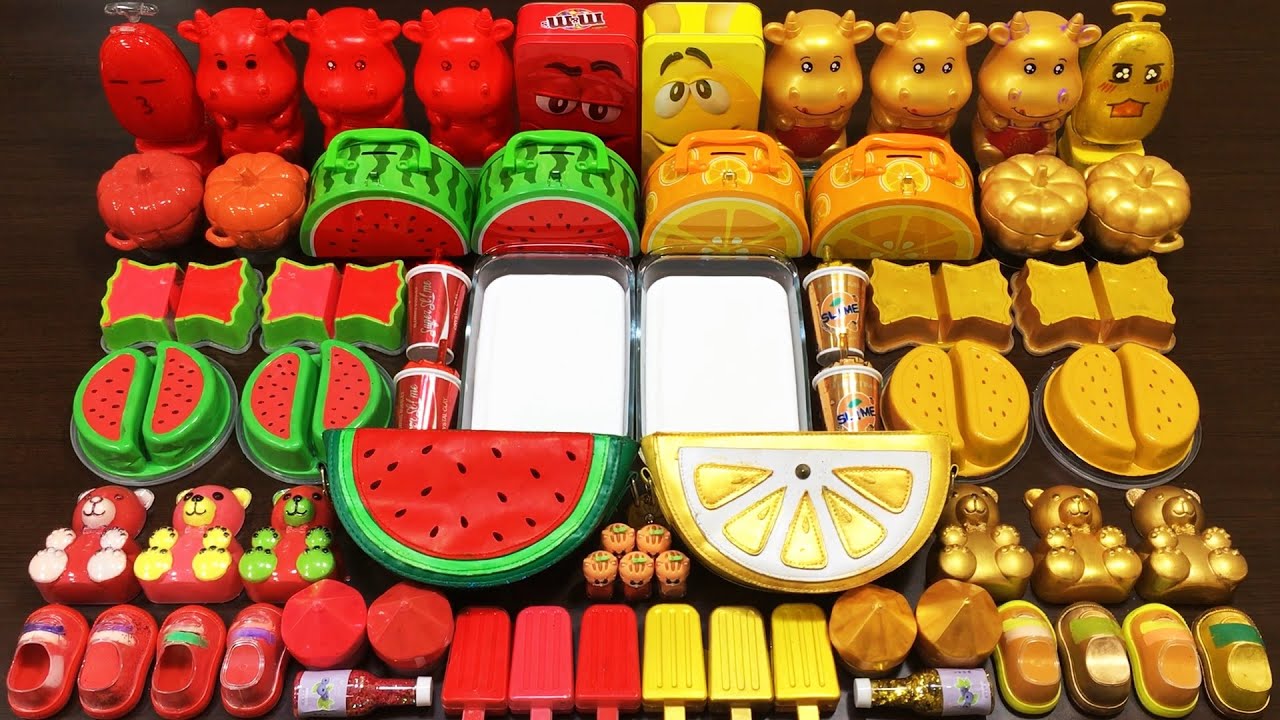 RED vs GOLD ! Mixing Random into GLOSSY Slime ! Satisfying Slime #147 ...