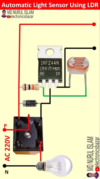How to Make Simple Automatic Night Light Sensor Circuit Using LDR and IRFZ44N MOSFET | #ldr # ...