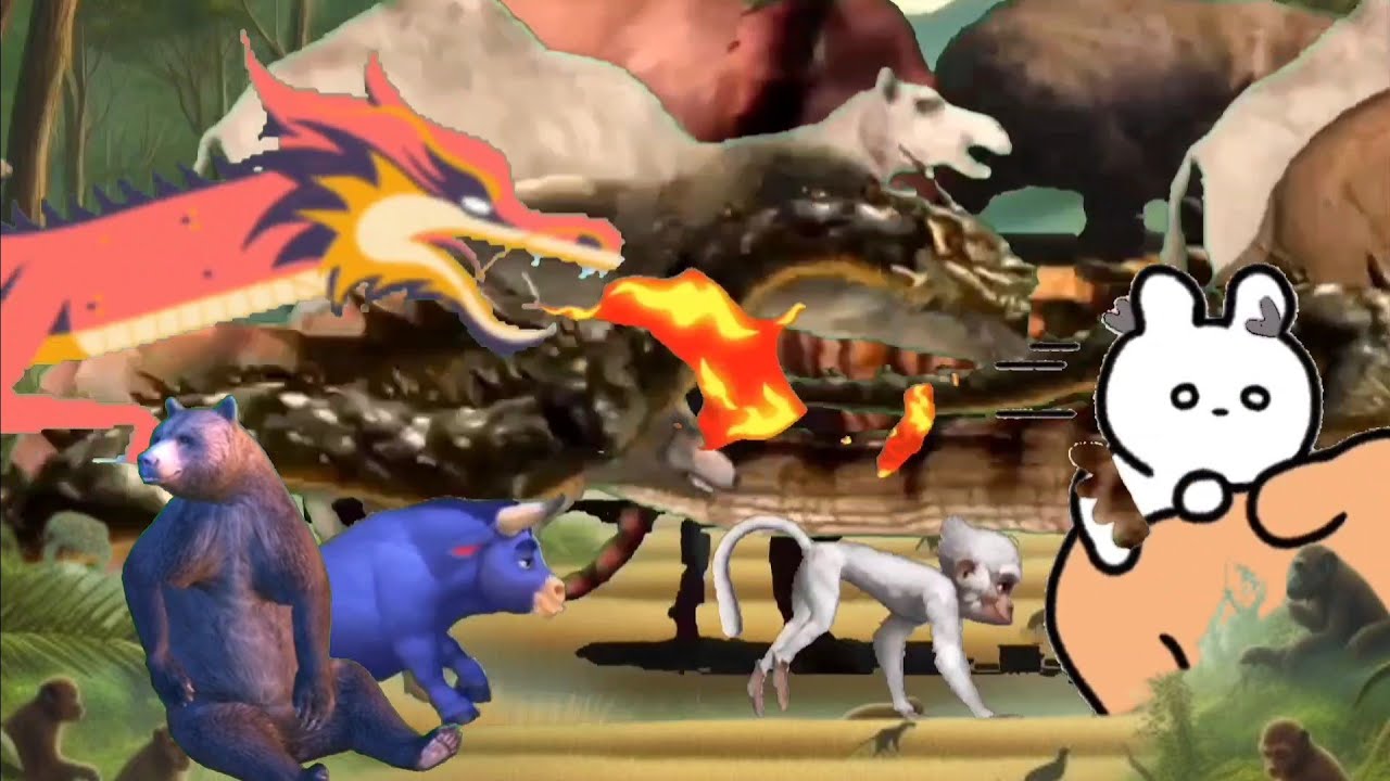 🐉Animal stampede dinosaur Dragon running animals elephant dinosaur cow ...