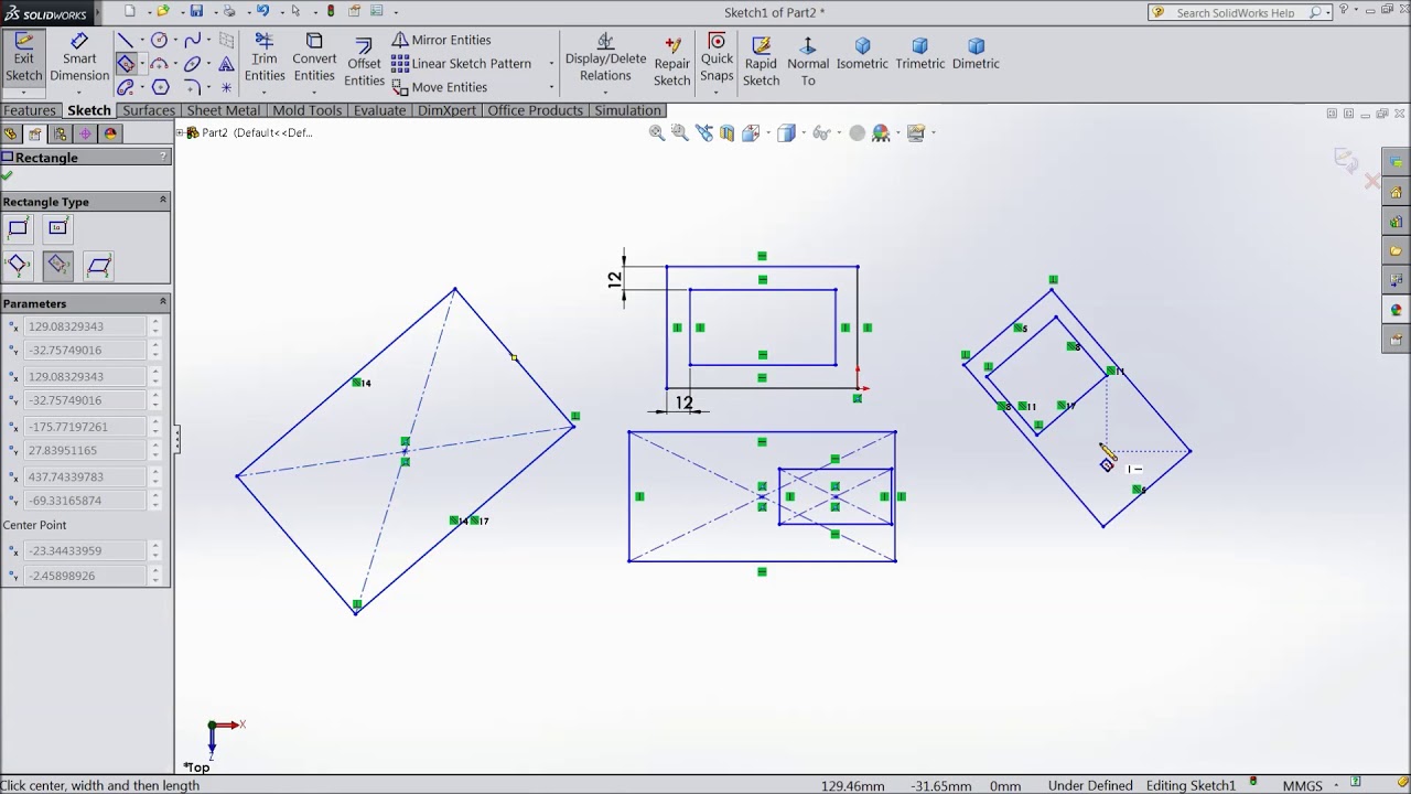 SolidWorks Tutorial in Hindi | 6 Rectangle tool types, Center line ...